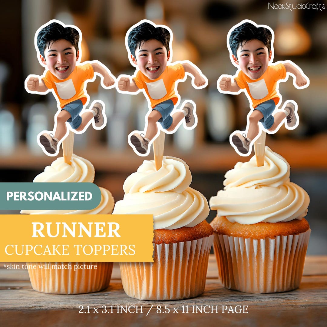 Runner Face Cupcake Toppers | Personalized Running Party Decor | Custom ...