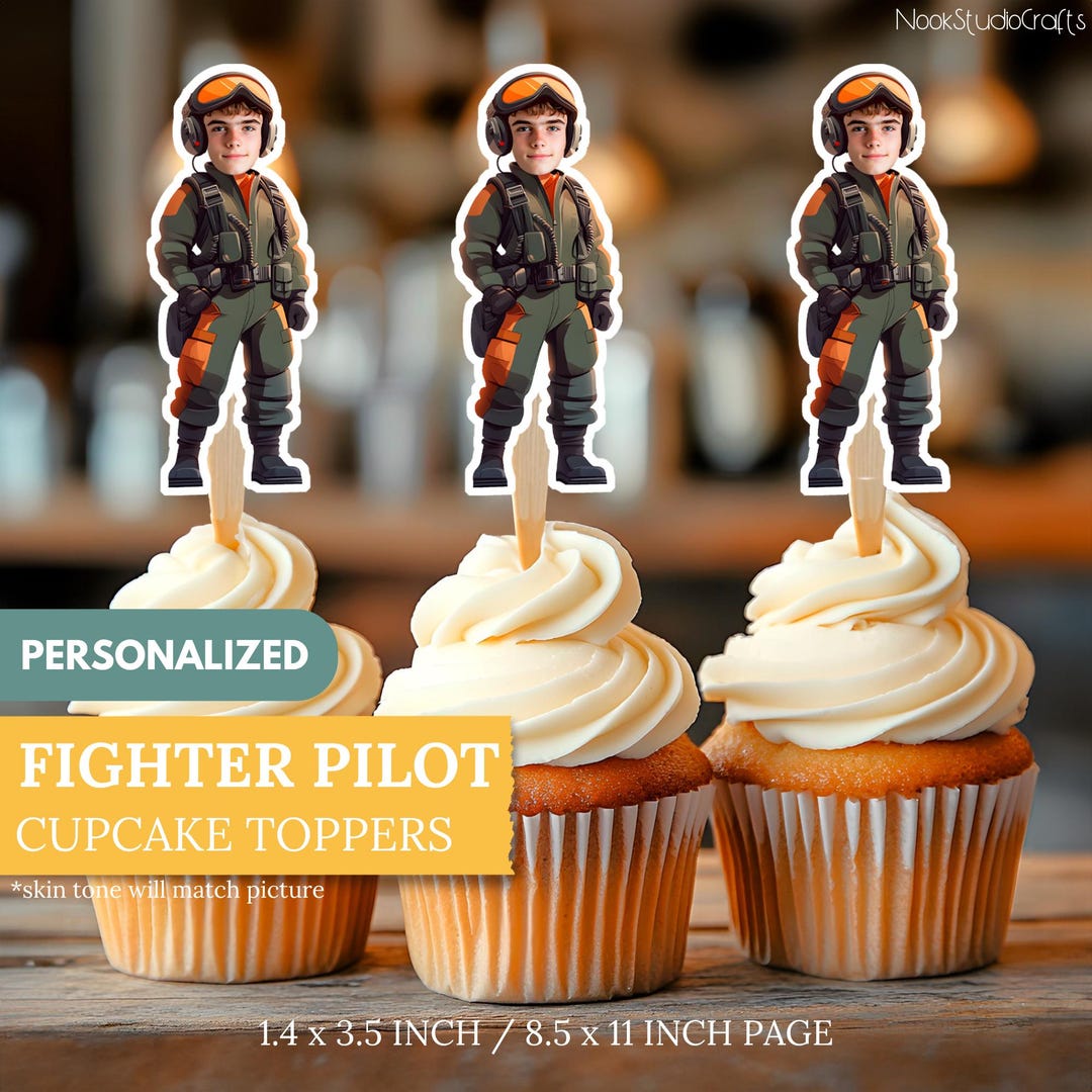 Fighter Pilot Face Cupcake Toppers | Personalized Dirt Bike Party Decor ...