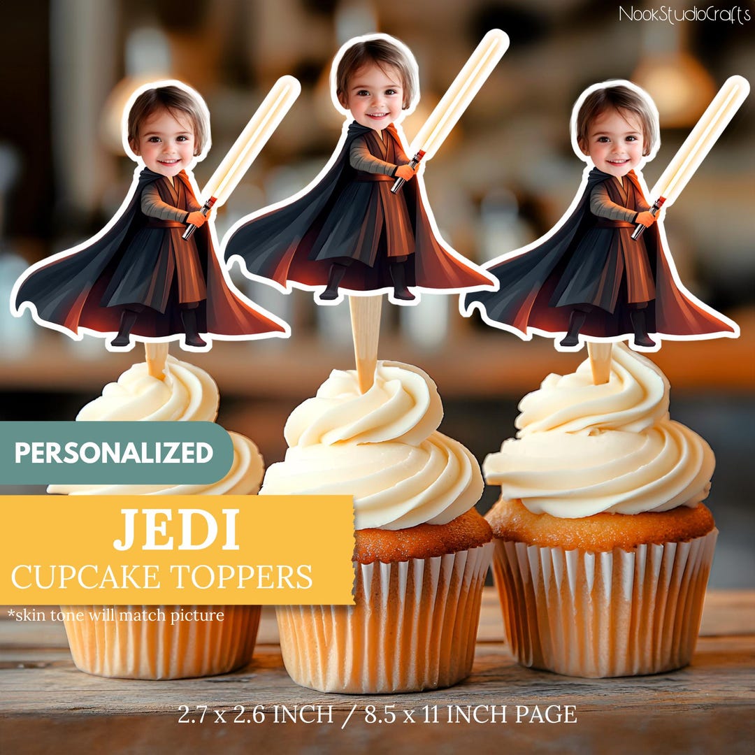 Personalized Jedi Cupcake Toppers: Star Wars Party Decor (digital ...