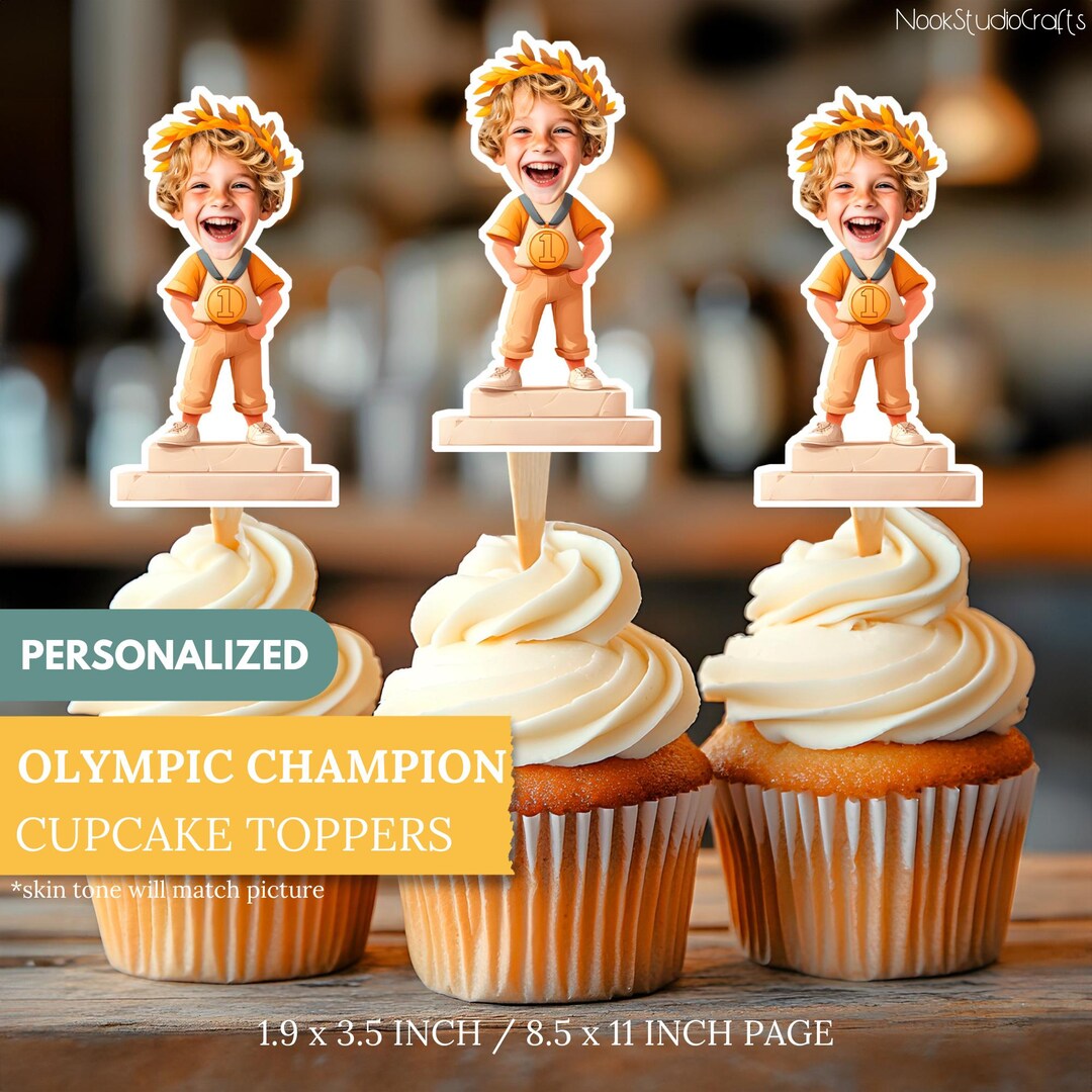 Olympic Champion Face Cupcake Toppers Personalized Sports Party Decor ...