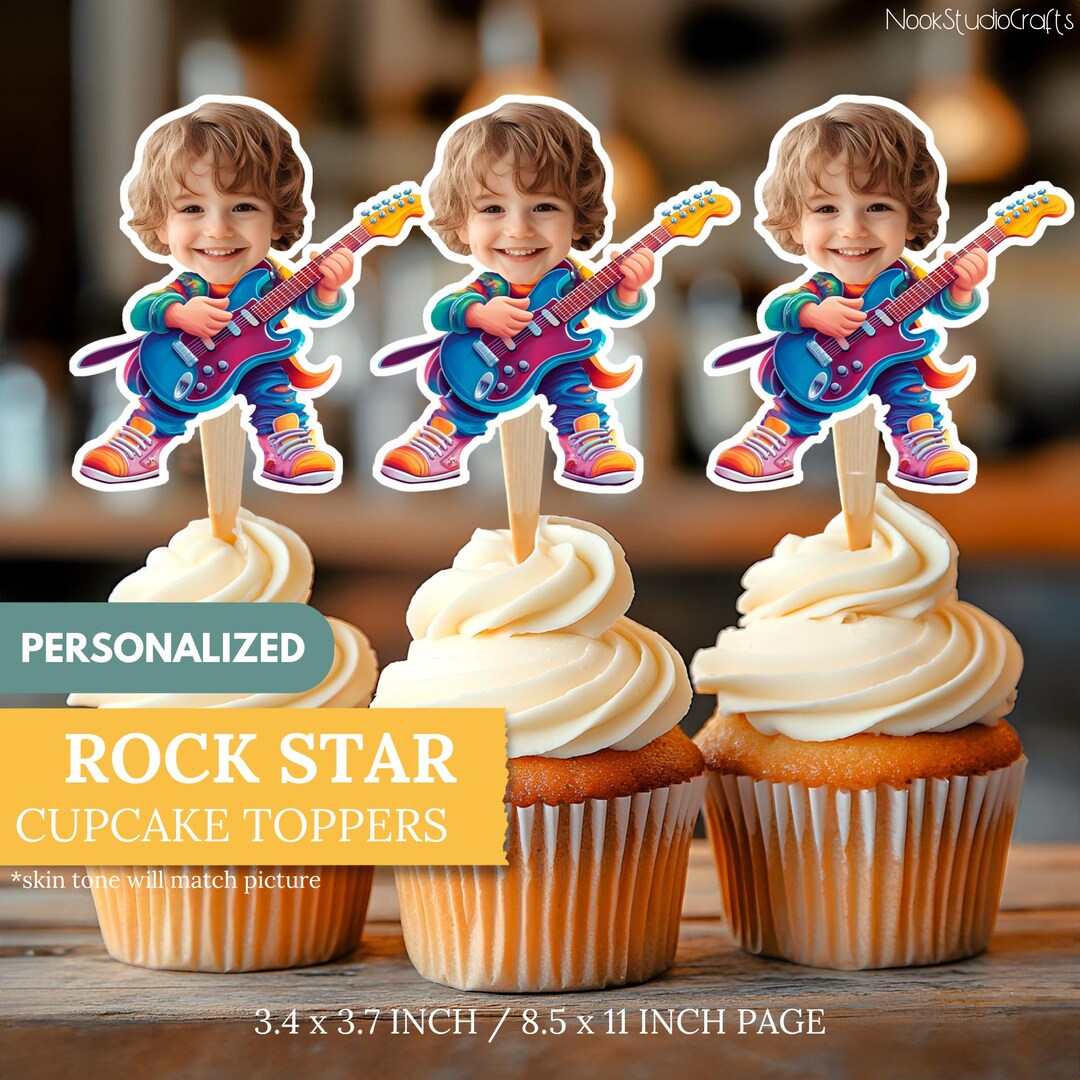 Rock Star Face Cupcake Toppers | Personalized Party Decor | Custom Cake ...