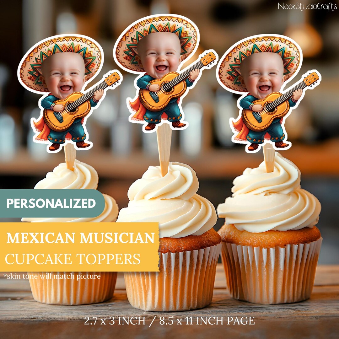 Mexican Musician Face Cupcake Toppers | Personalized Party Decor ...