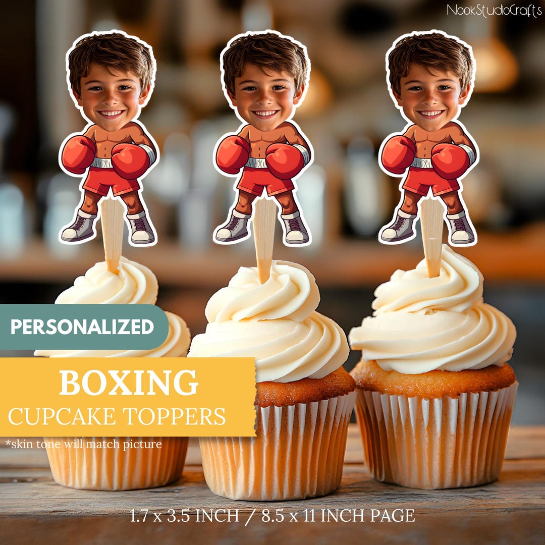 Boxing Face Cupcake Toppers | Personalized Party Decor | Custom Cake ...