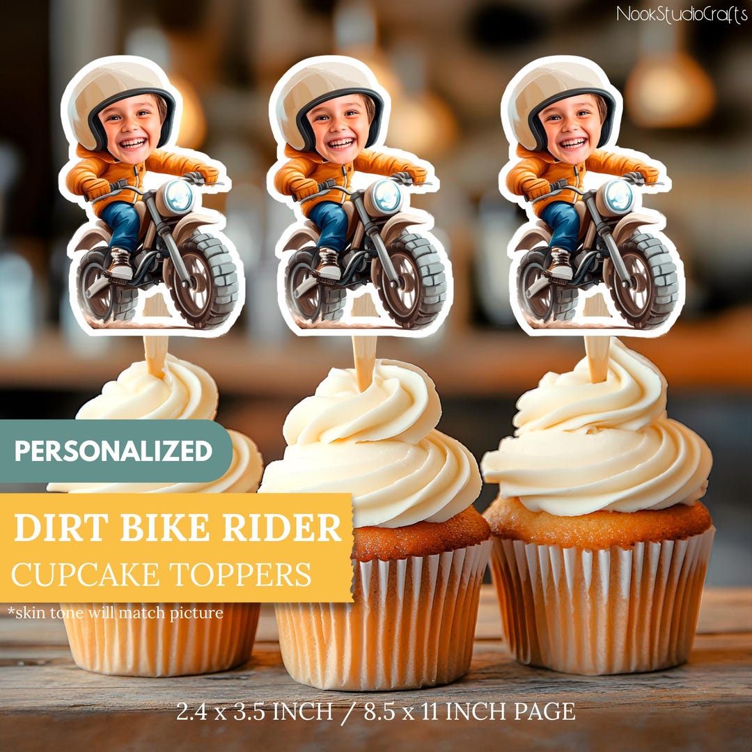 Dirt Bike Rider Face Cupcake Toppers | Personalized Dirt Bike Party ...