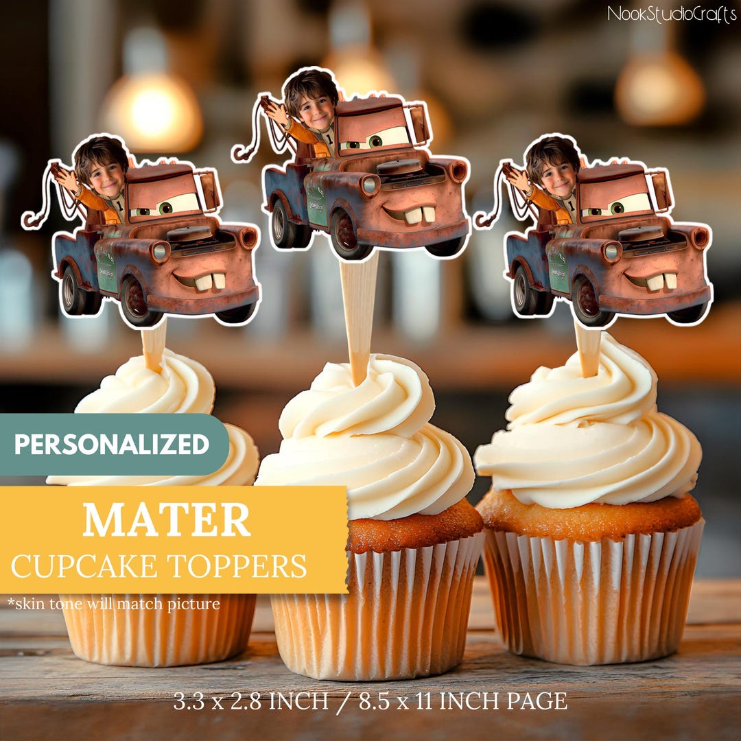 Mater Face Cupcake Toppers | Personalized Party Decor | Custom Cake ...