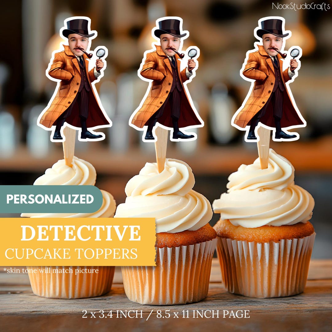 Detective Face Cupcake Toppers | Personalized Party Decor | Custom Cake ...