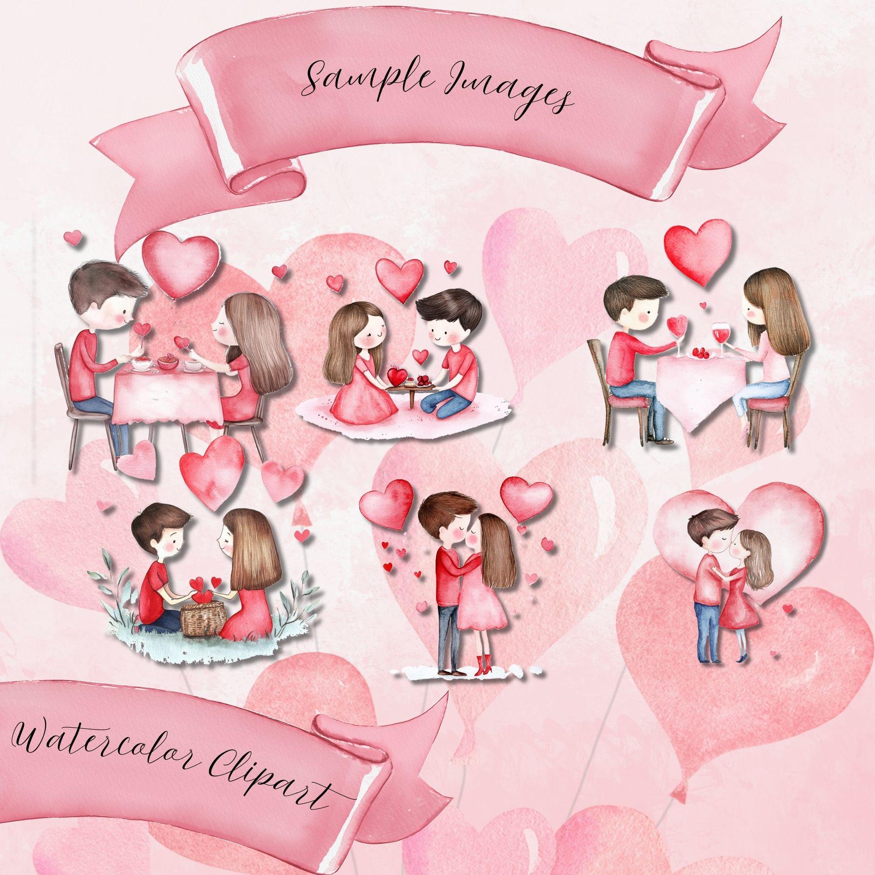 Valentine's Day Cute Couple Watercolor Clipart Bundle – Cute and ...