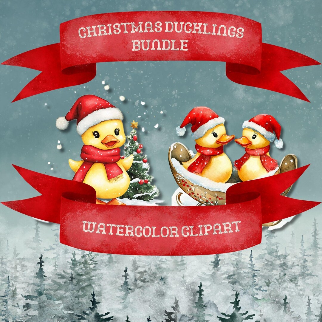 Christmas Duckling Watercolor Clipart Bundle Adorable Holiday Duckling ...