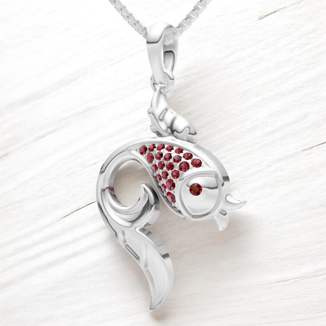 Gemstones Fish Pendant , Garnet Pendants • Solid Yellow, White, Rose ...