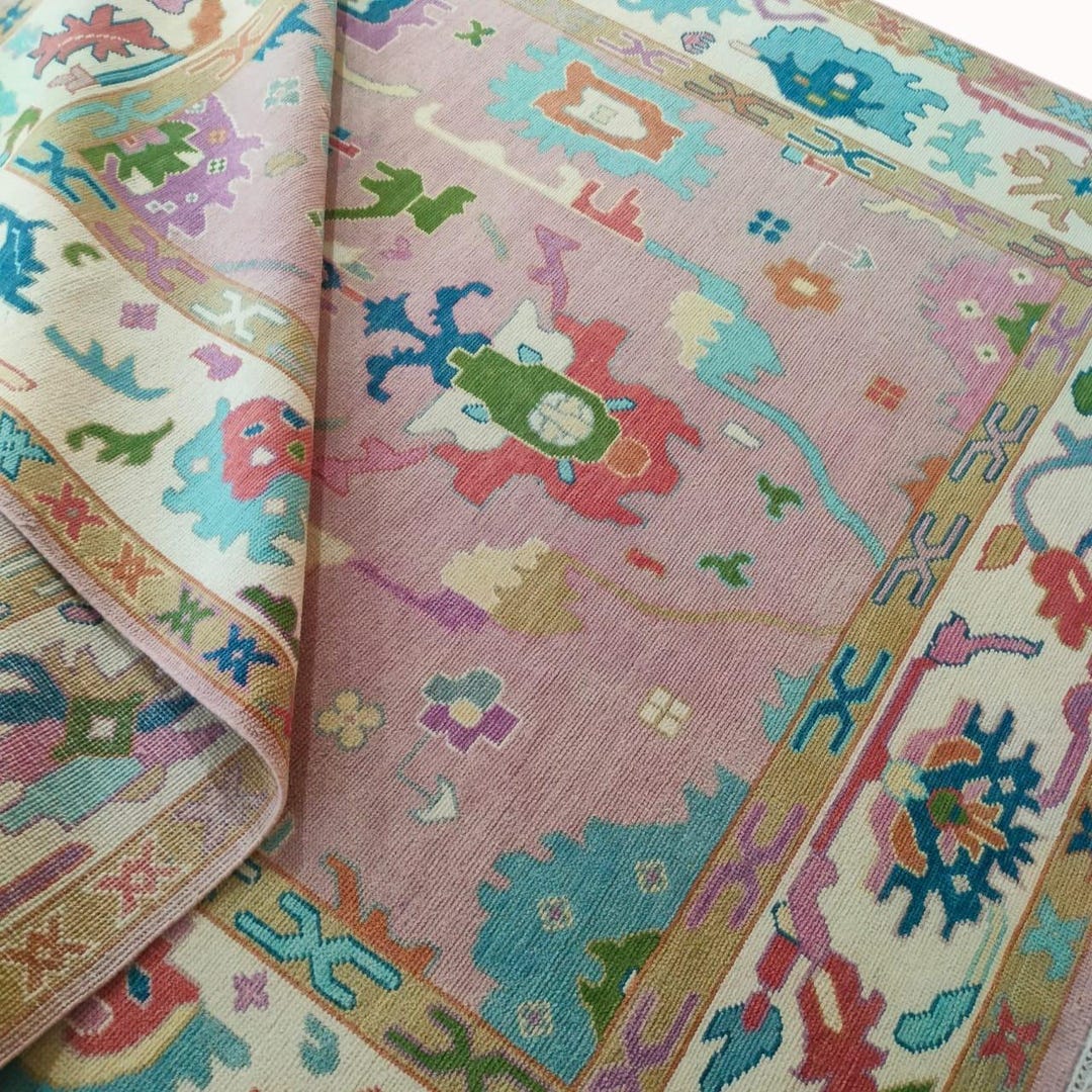 Pink Rug 8x10 Feet,turkish Oshak Rug, Hand Knotted Rug for Living Room ...