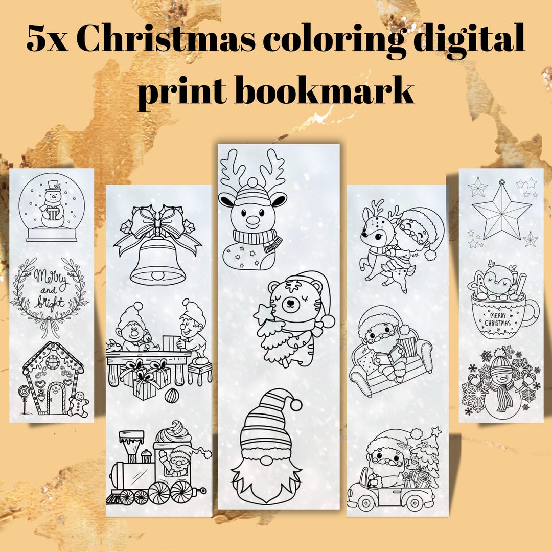 Christmas Five Coloring Printable Bookmarks Perfect Gift for Him and ...