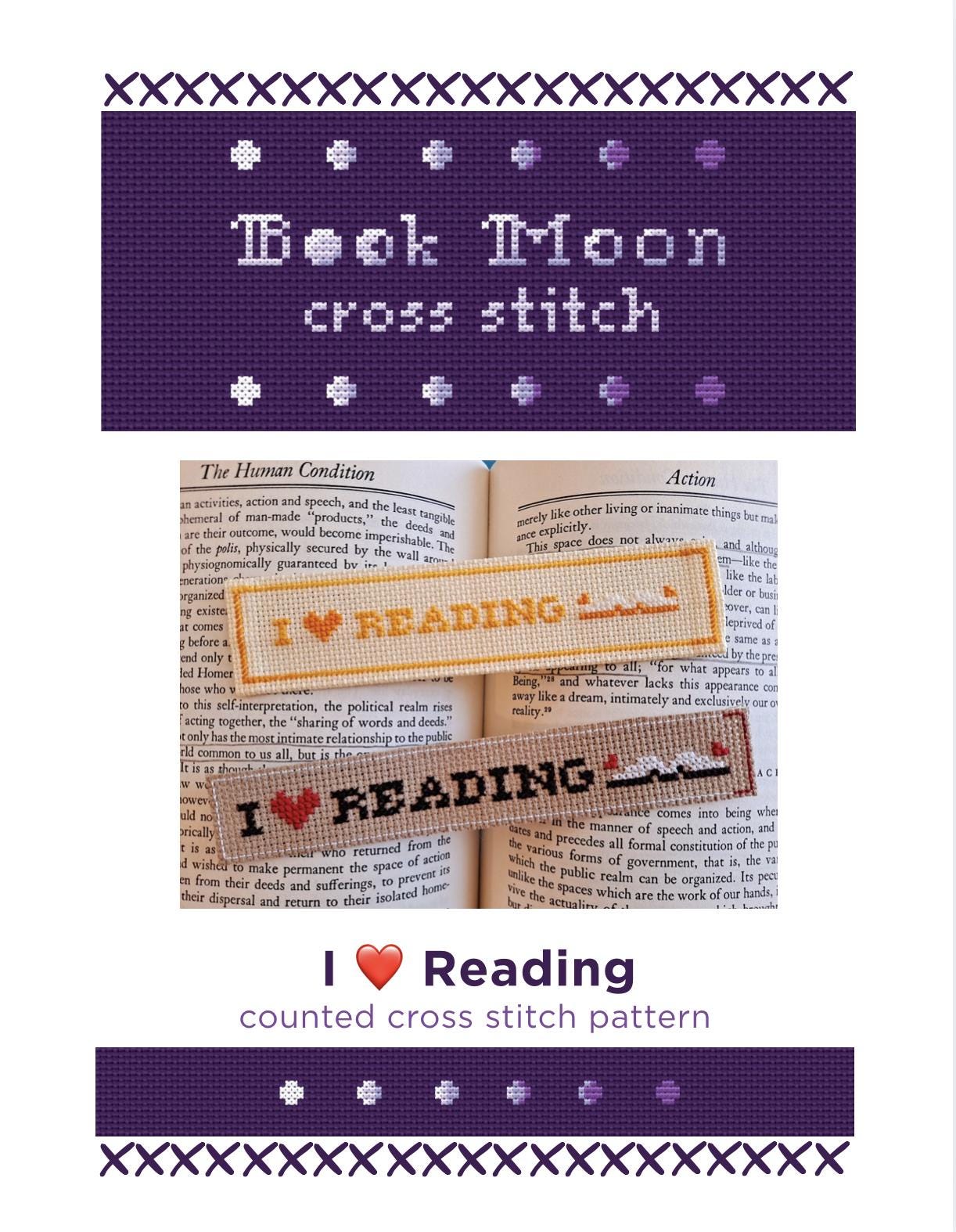 I Heart Reading Counted Cross Stitch Pattern: Bookmark Design (PDF ...