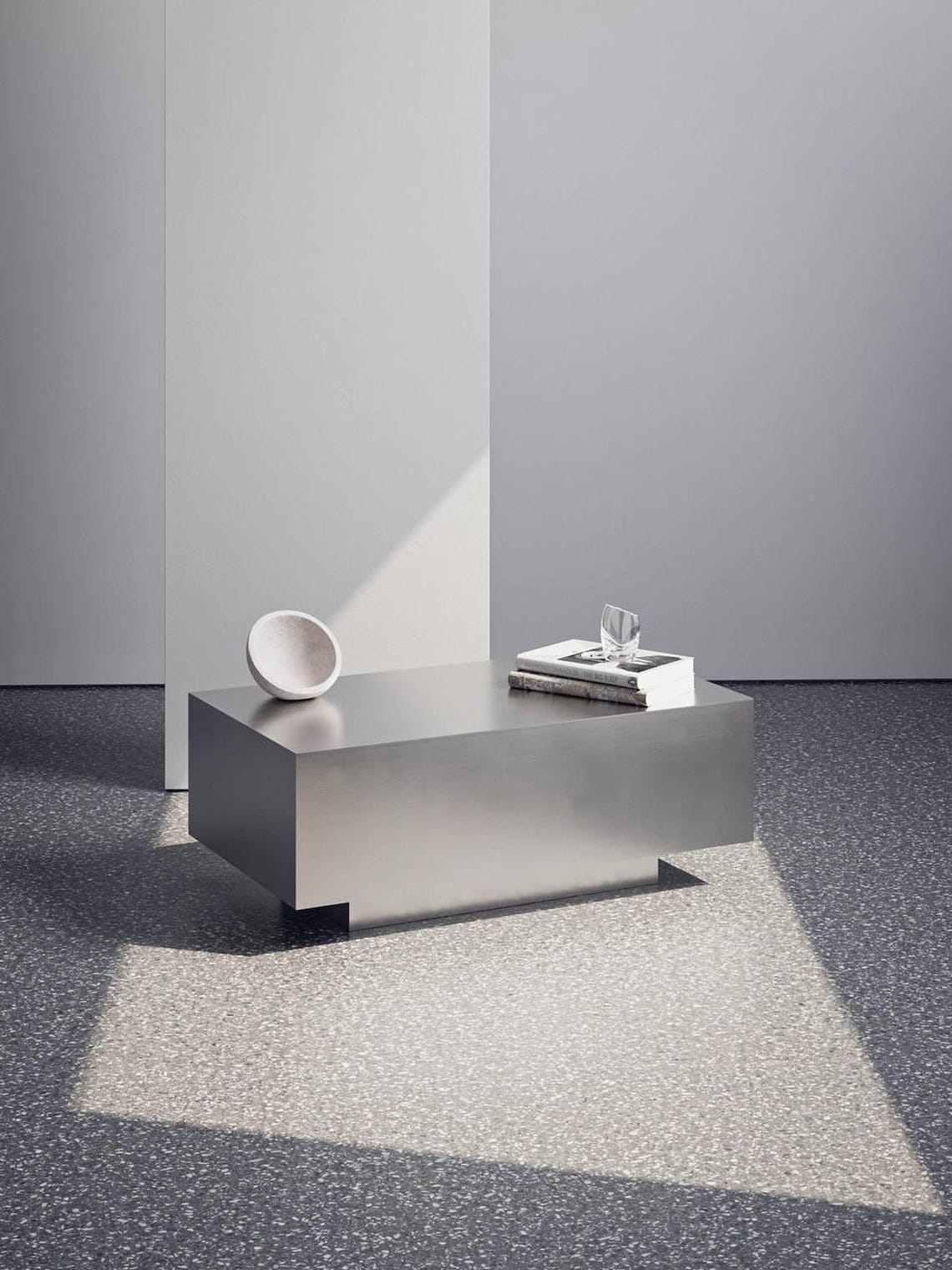 Modern Brushed Metal Coffee Table. Minimalist Geometric Design ...