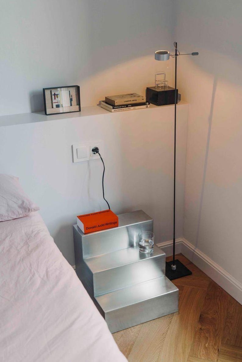 Modern Minimalist Metal Step Shelf. Industrial Nightstand. Side Table ...