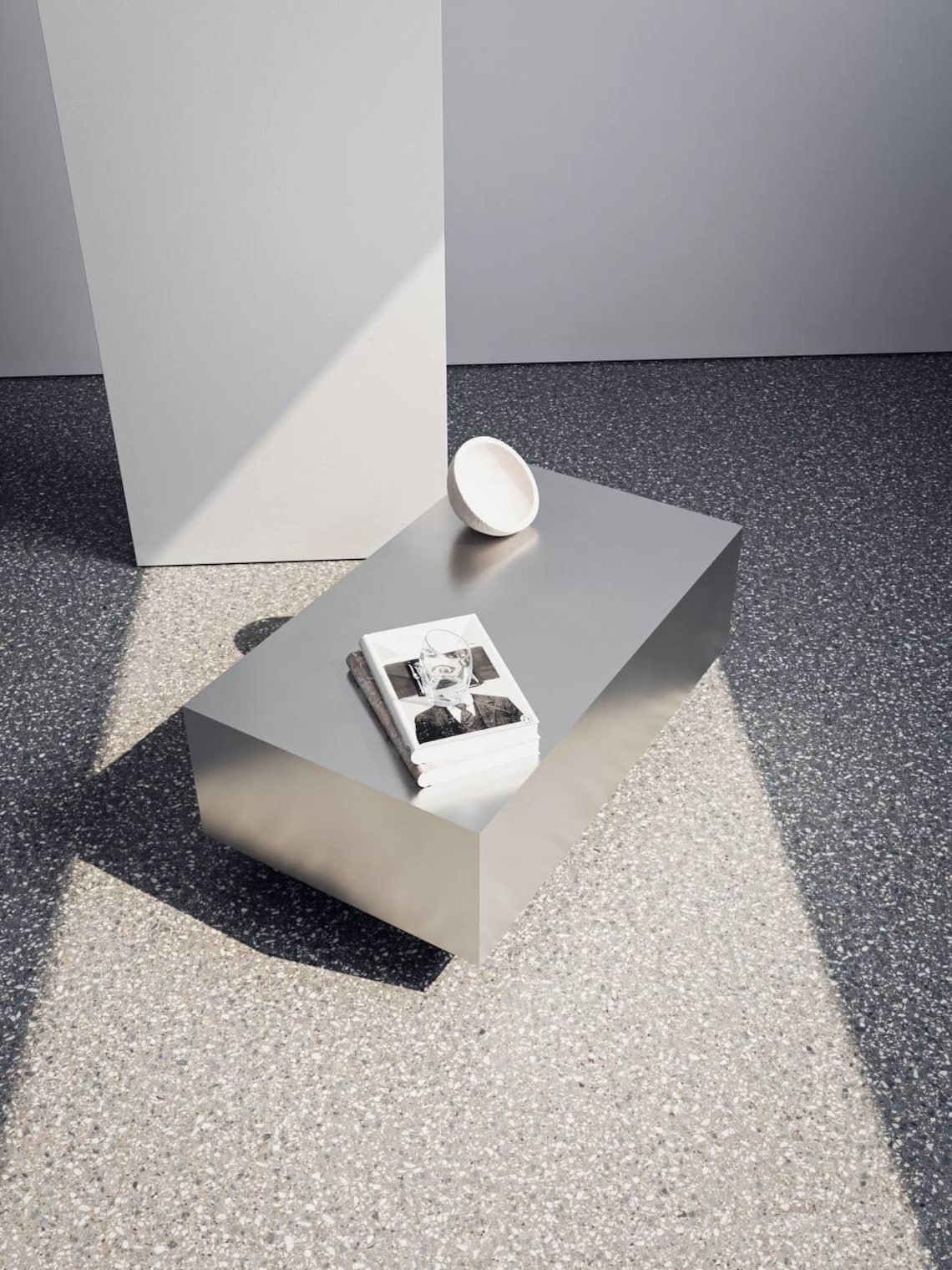 Modern Brushed Metal Coffee Table. Minimalist Geometric Design ...