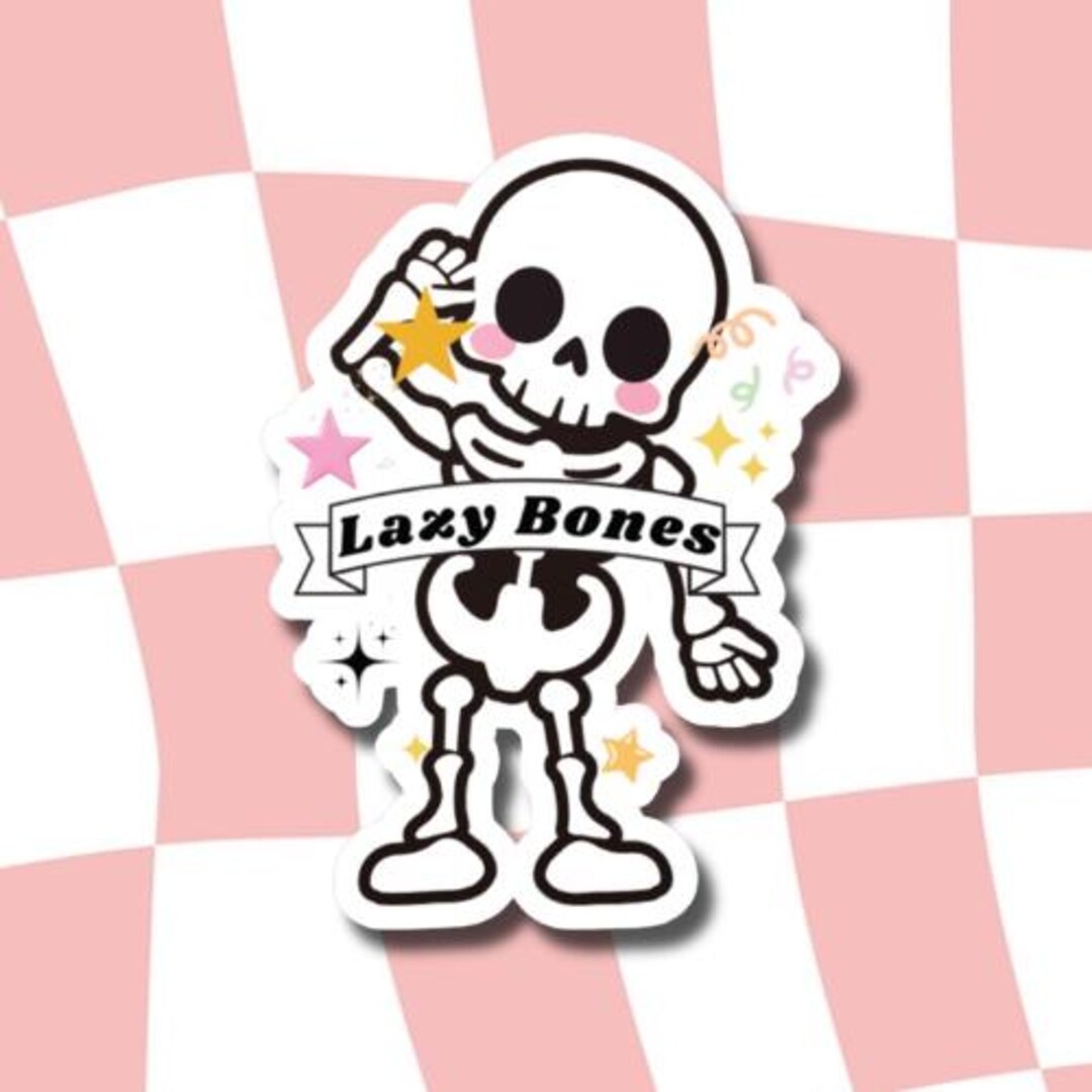 Lazy Bones Skeleton Decals, Funny Cartoon Sticker for Laptop, Car ...
