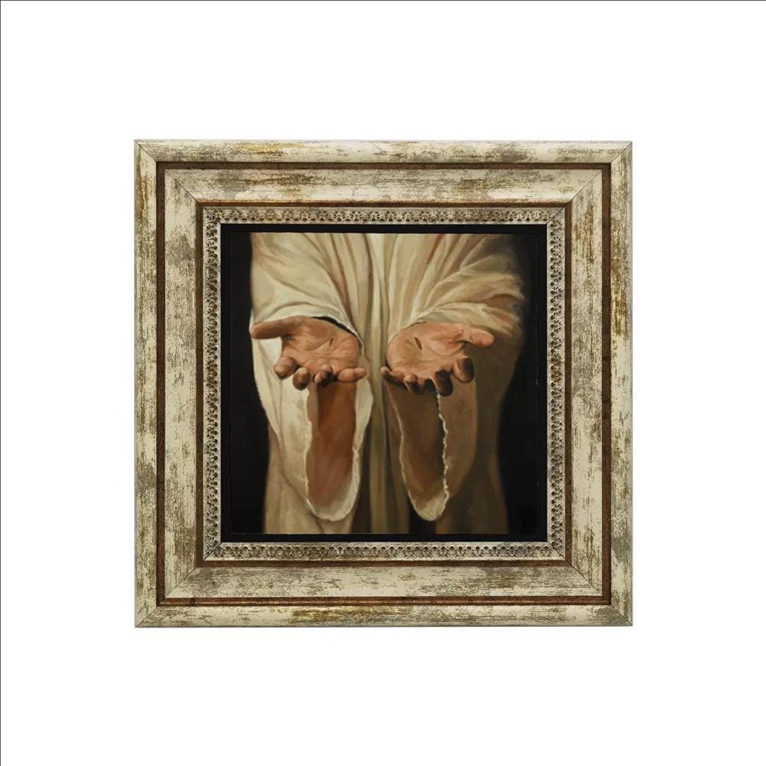 Framed Christian Wall Art, Painting With Jesus Hands Icon Image on ...