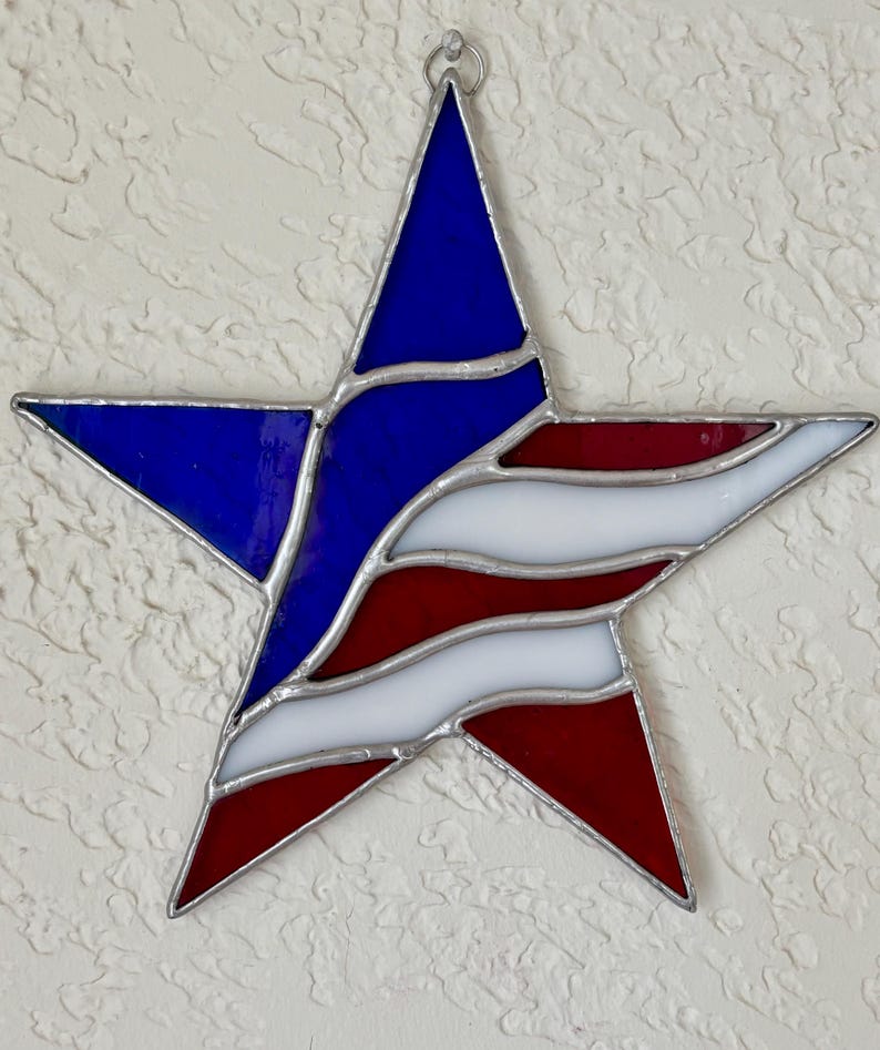 Patriotic Star With Stripes Stained Glass Suncatcher.~military Family ...