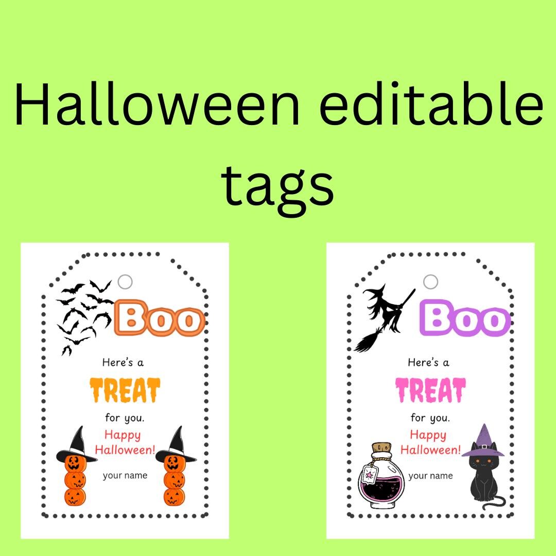 Editable Halloween Favor Tags, 4 Different Designs, Boo Halloween Tags ...