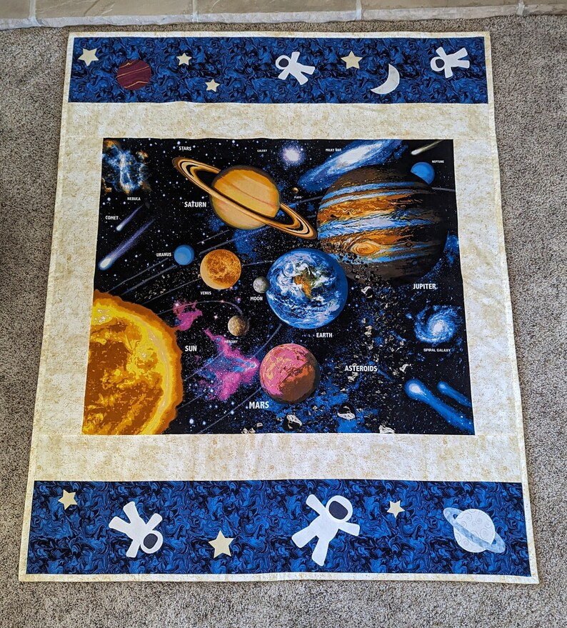 Solar System & Astronaut Fabric Panel Blanket - Etsy