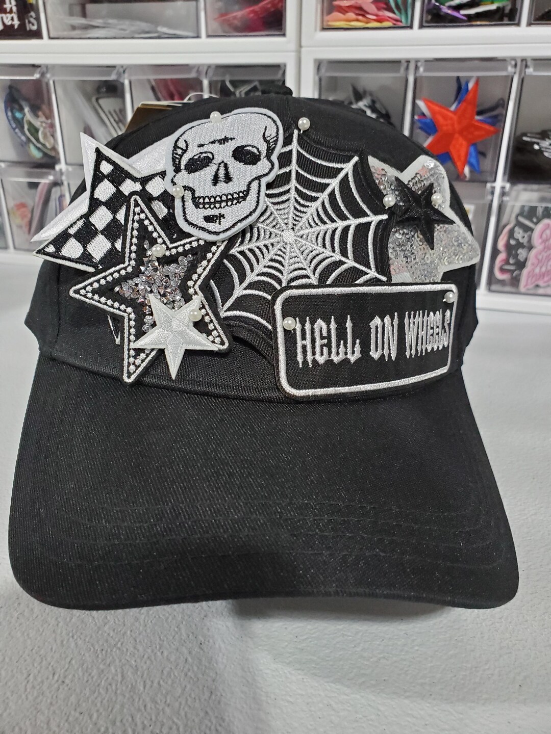 Hell on Wheels Trucker Hat: Spider Web, Skull & Star Patches - Etsy
