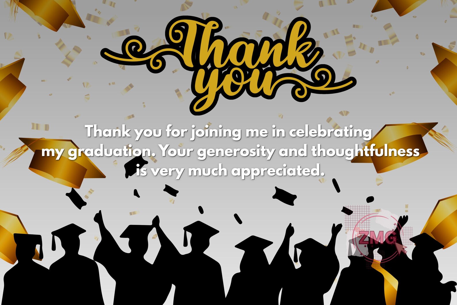 Printable Graduation Thank You Card: Black & Gold Design (PNG, PDF) - Etsy