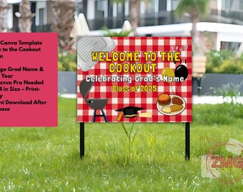 Graduation Cookout Invitation | Editable Canva Template | Red Checkered ...