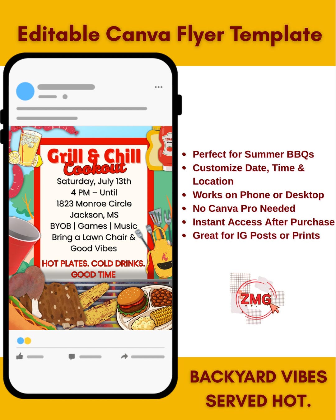 Grill & Chill Cookout Flyer Template | Editable Summer BBQ Canva Invite ...