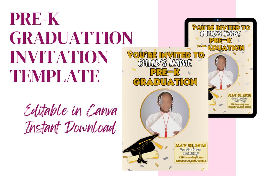 Editable Pre-k Graduation Invitation: Canva Template (digital Download ...