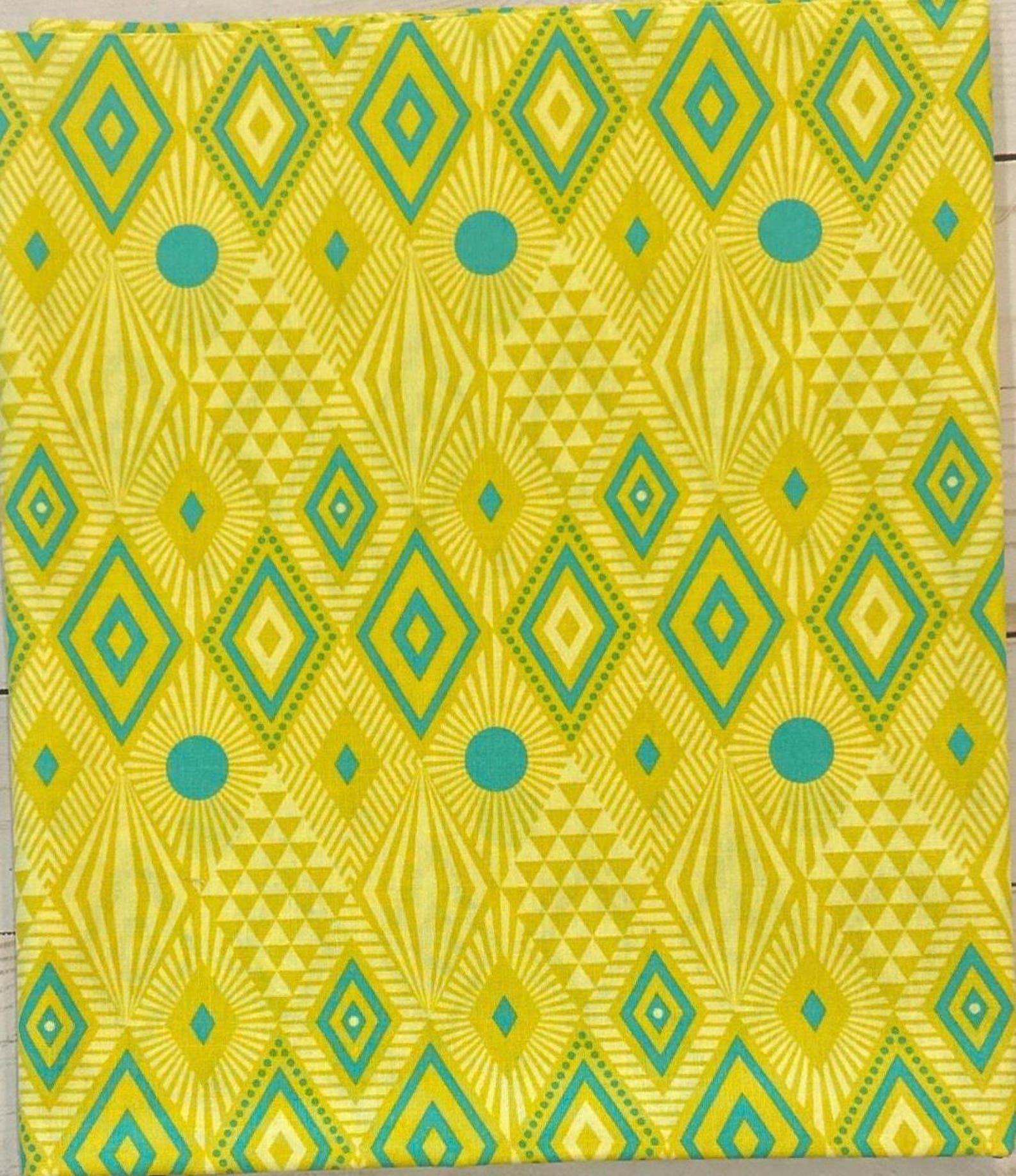 Tula Pink Free Spirit Daydreamer Lucy Yellow Aqua Geometric Print. One ...