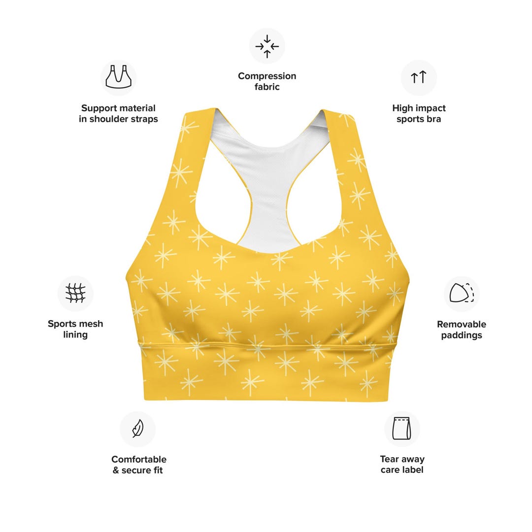 All-over Print Stellar White Star Design Recycled Longline Sports Bra ...