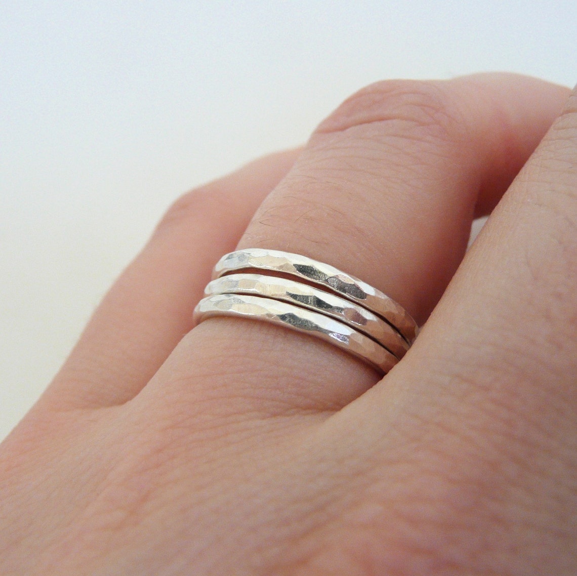 Three Hammered Silver or Gold Stacking Rings // Stack Ring Set | Etsy