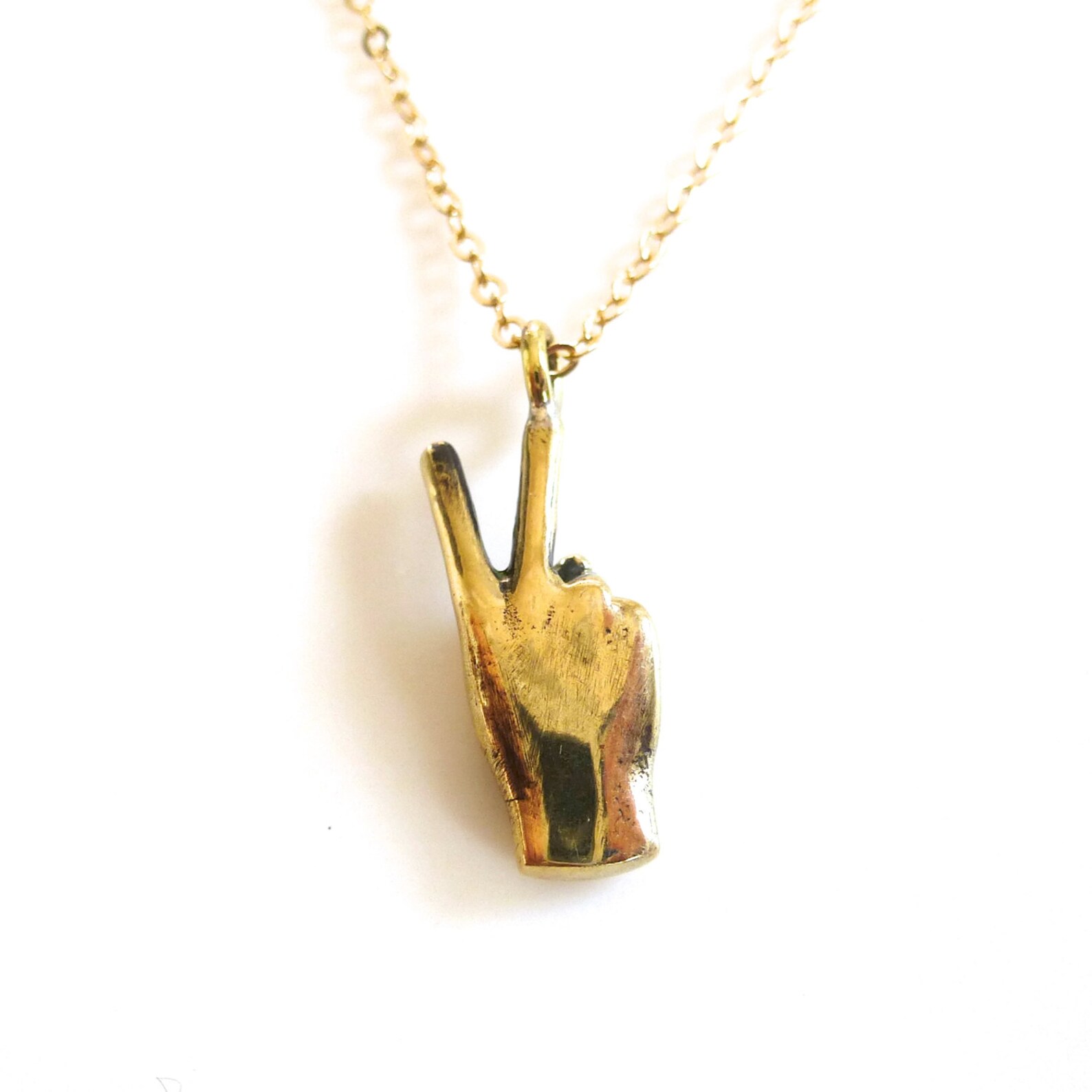 Tiny Peace Sign Hand Necklace - Etsy