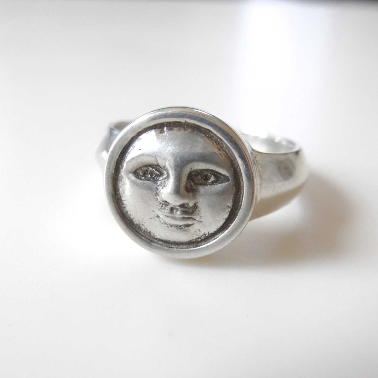 Moon Face Ring in Sterling Silver - Etsy