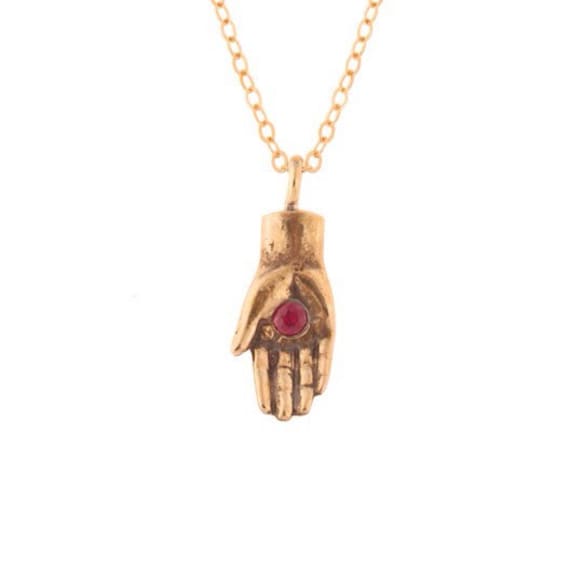 Hamsa Necklace Handcarved Hand with a Ruby Protection | Etsy