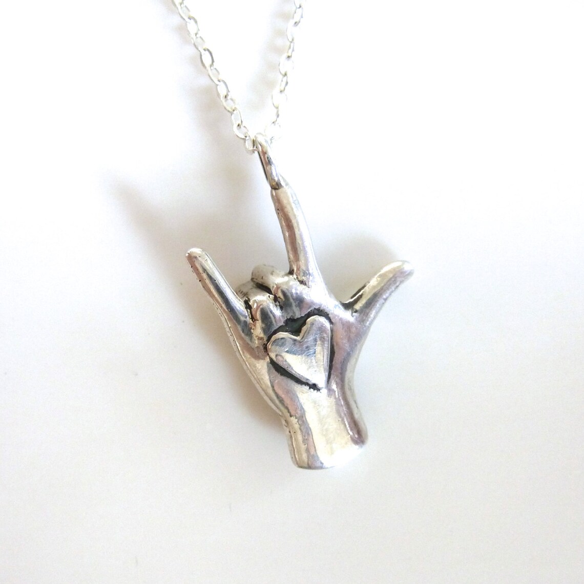 I LOVE YOU Necklace // Sign Language ILU Hand in Sterling | Etsy