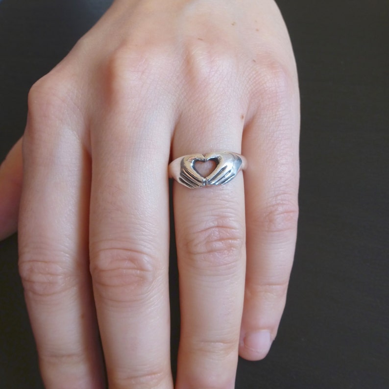 Heart Hands Ring in Sterling Silver Wedding Ring/ Sweetheart - Etsy