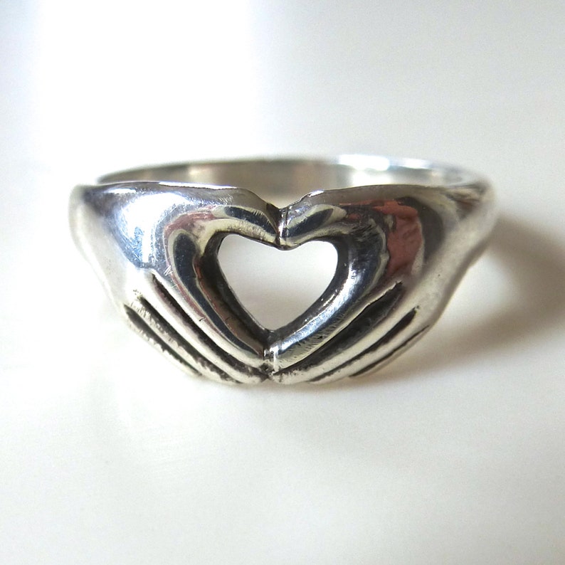 Heart Hands Ring in Sterling Silver Wedding Ring/ Sweetheart - Etsy