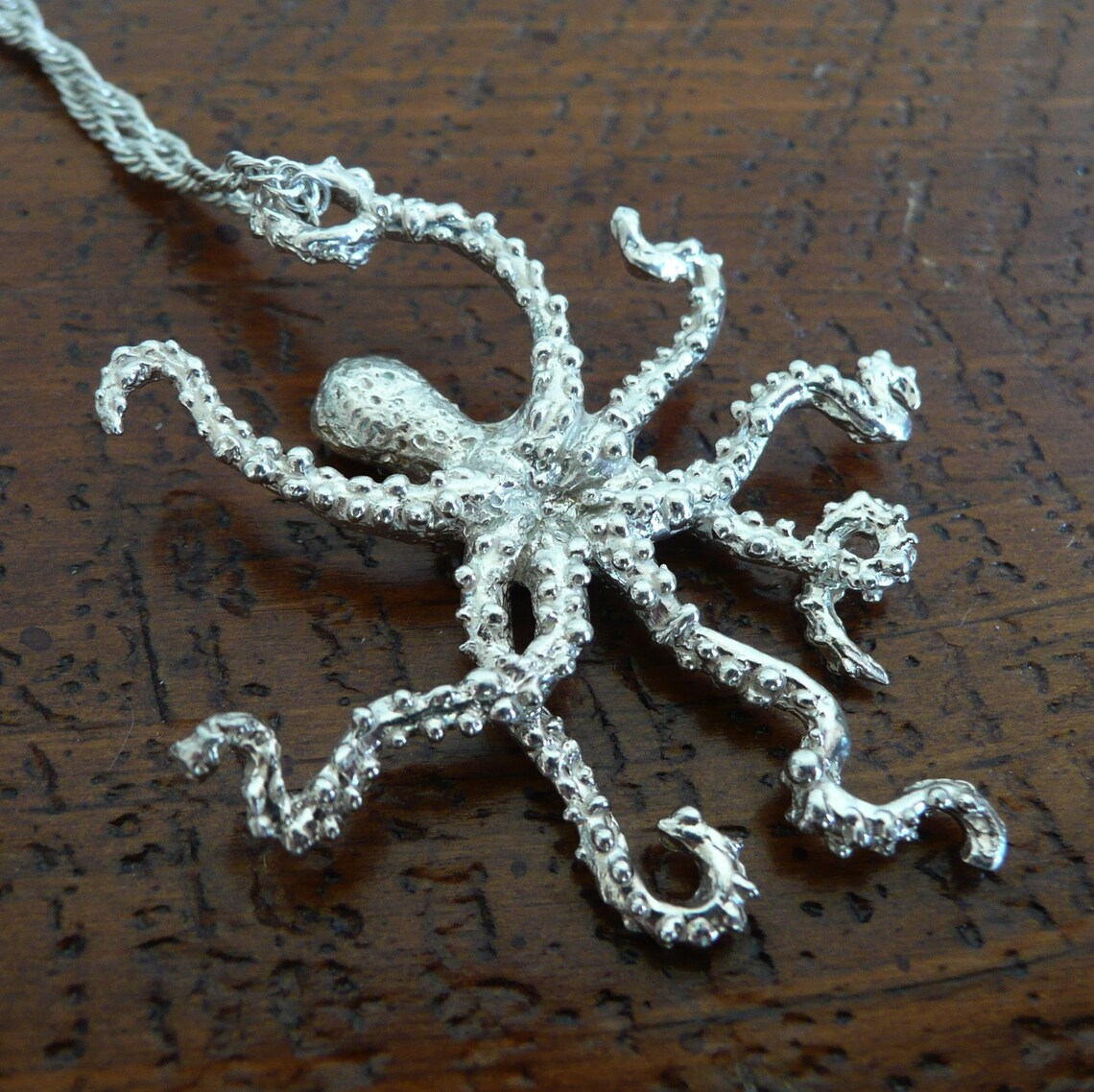 Sterling Silver Necklace Octopus Sculpture Pendant Necklace - Etsy