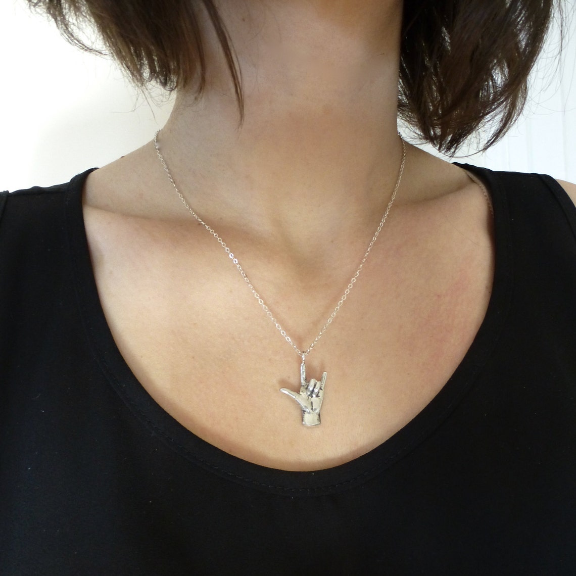 I LOVE YOU Necklace // Sign Language ILU Hand in Sterling | Etsy