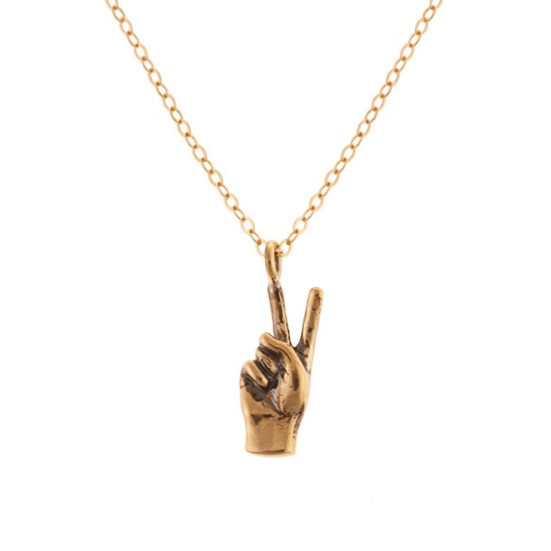 Tiny Peace Sign Hand Necklace - Etsy