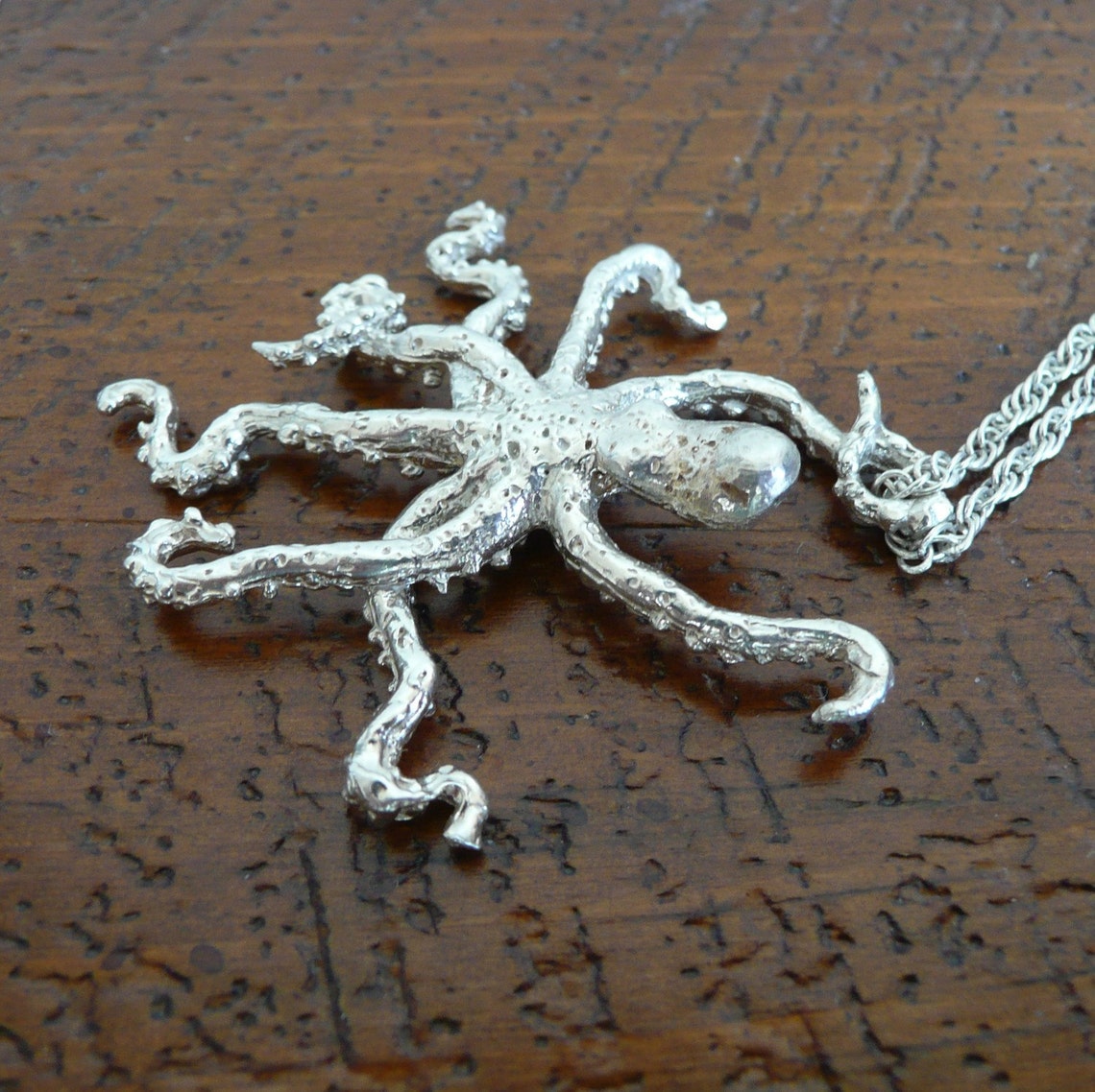 Sterling Silver Necklace Octopus Sculpture Pendant Necklace - Etsy