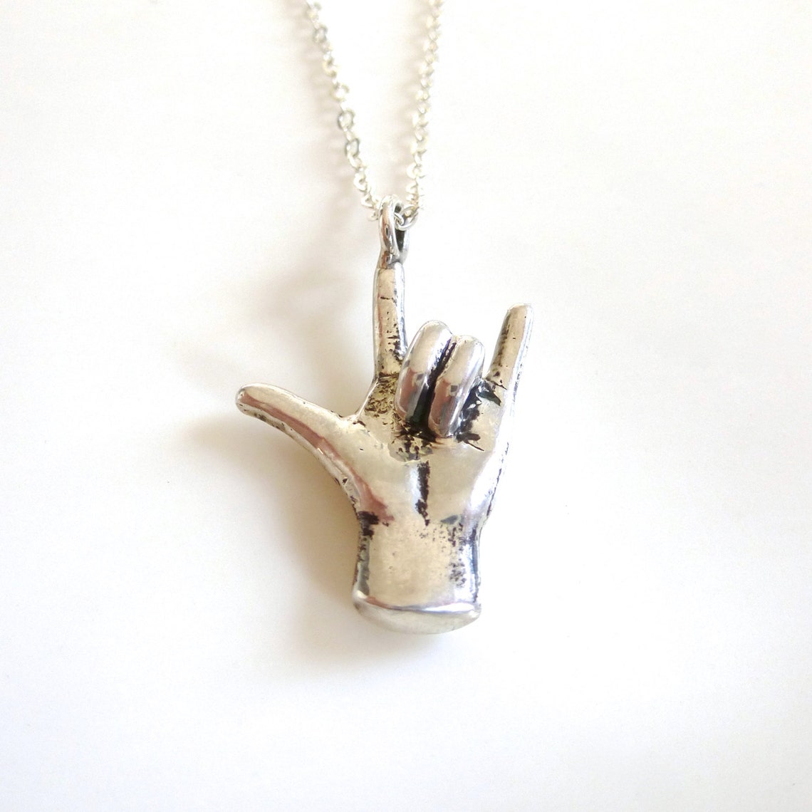 I LOVE YOU Necklace // Sign Language ILU Hand in Sterling | Etsy