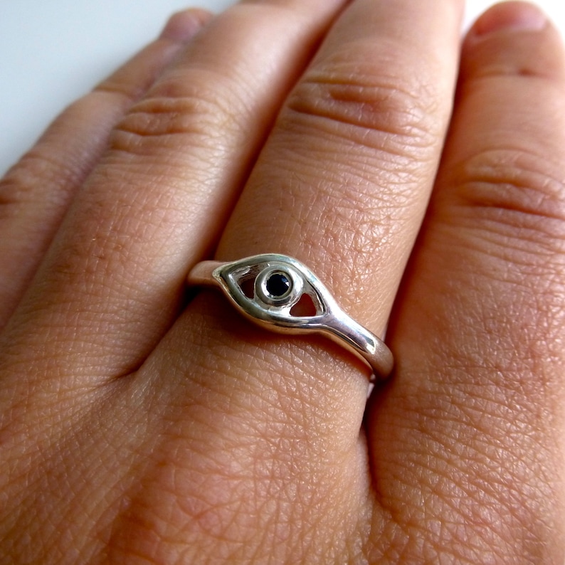 Sterling Silver Evil Eye Ring With a Blue Sapphire // Made to - Etsy
