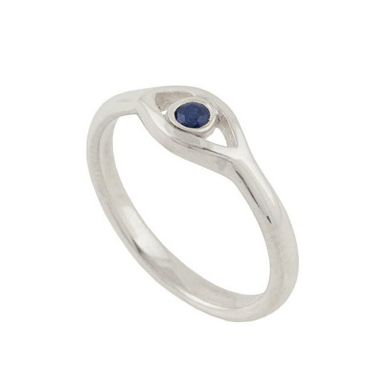 Sterling Silver Evil Eye Ring With a Blue Sapphire // Made to - Etsy