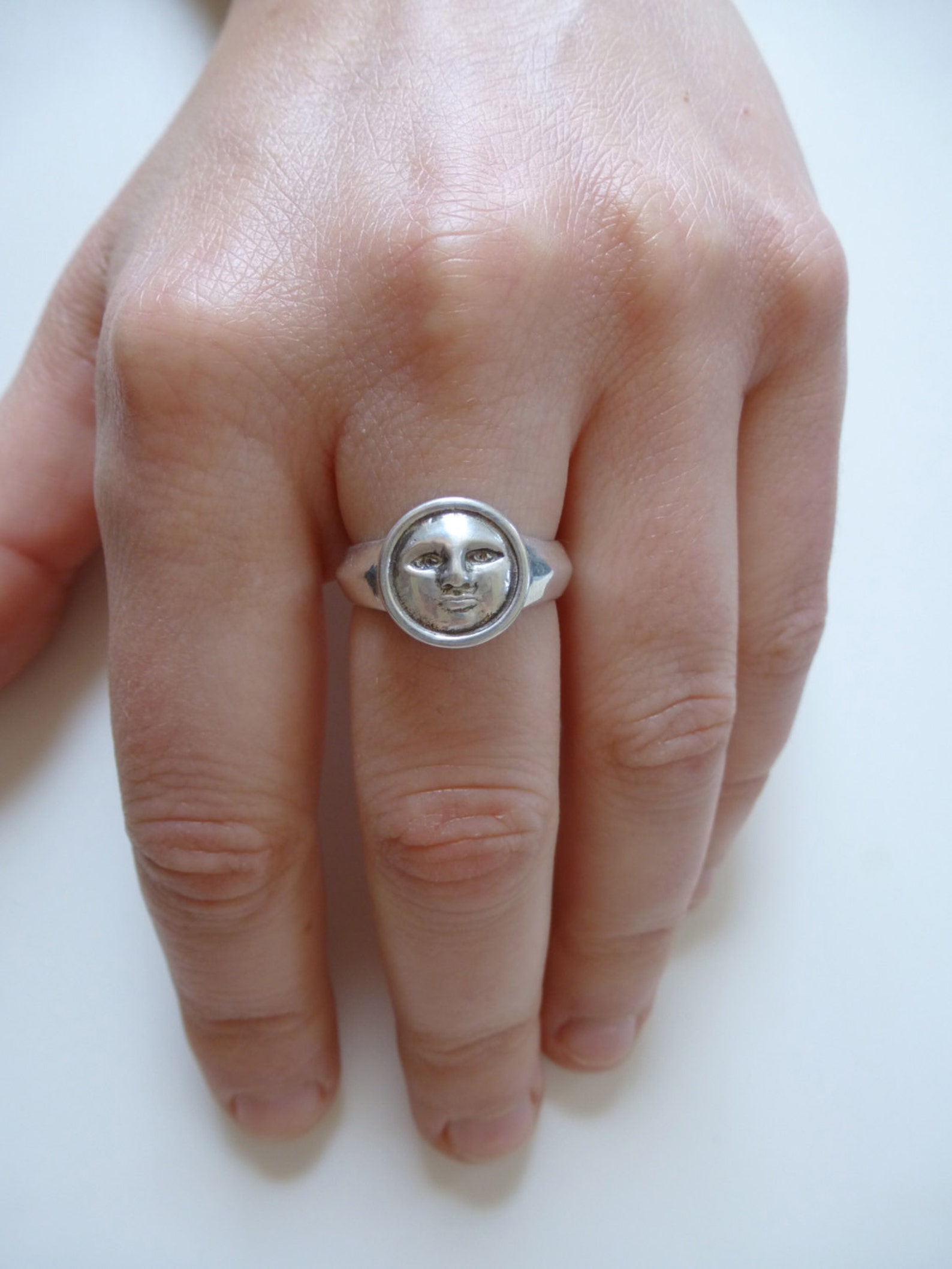 Moon Face Ring in Sterling Silver - Etsy
