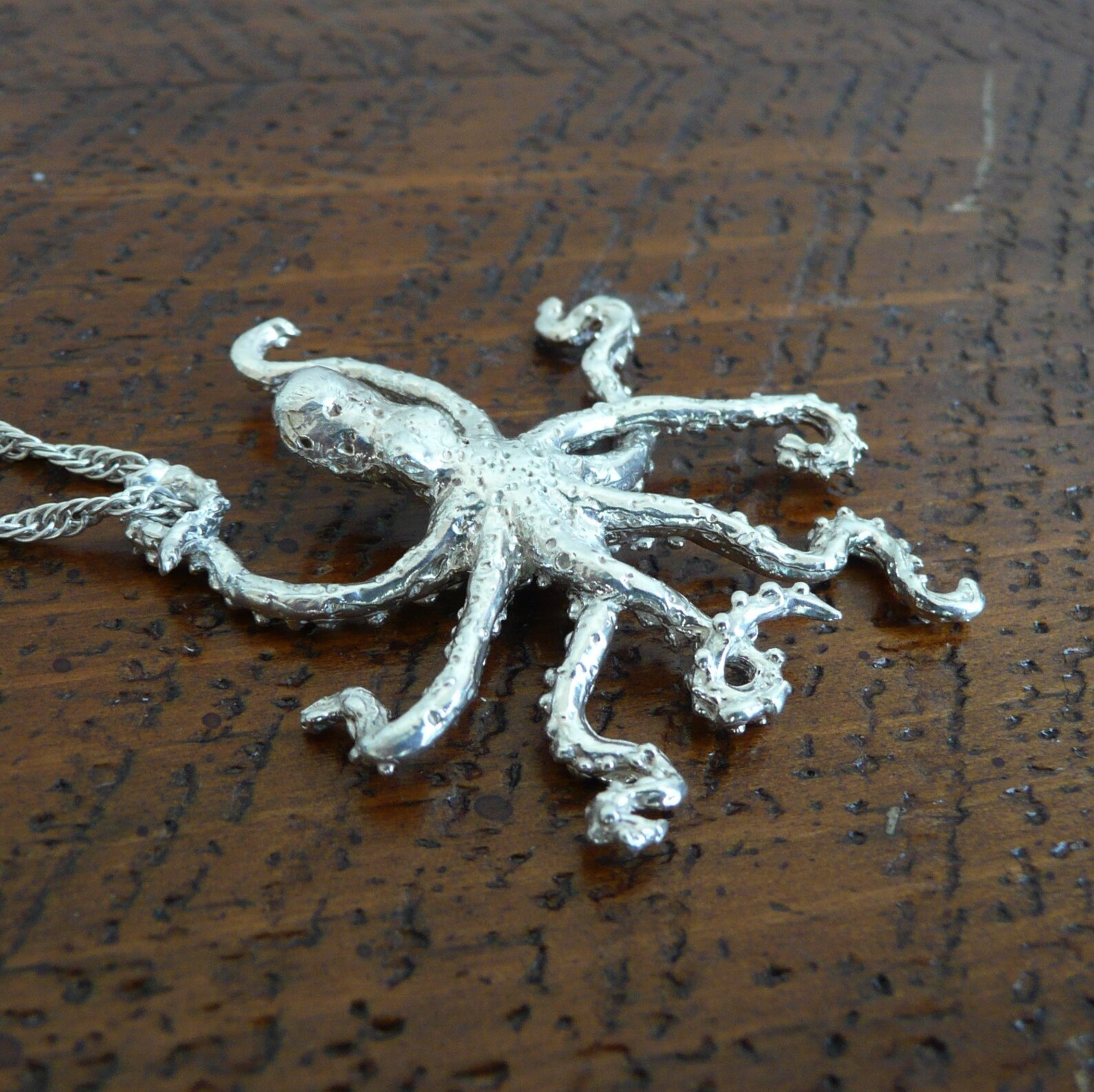 Sterling Silver Necklace Octopus Sculpture Pendant Necklace - Etsy