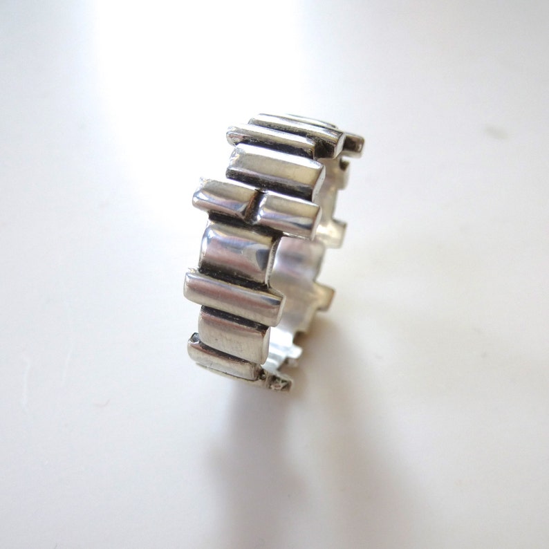 Mens Building Blocks Sterling Silver Ring // Soft Squares Band - Etsy