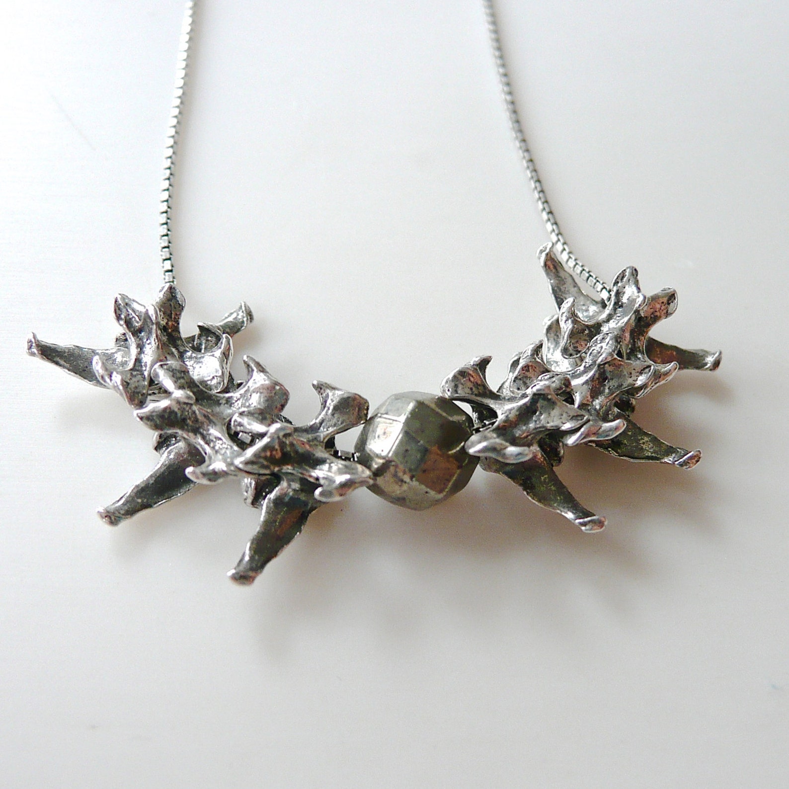 Sterling Silver Vertebrate Spine Necklace With Pyrite - Etsy