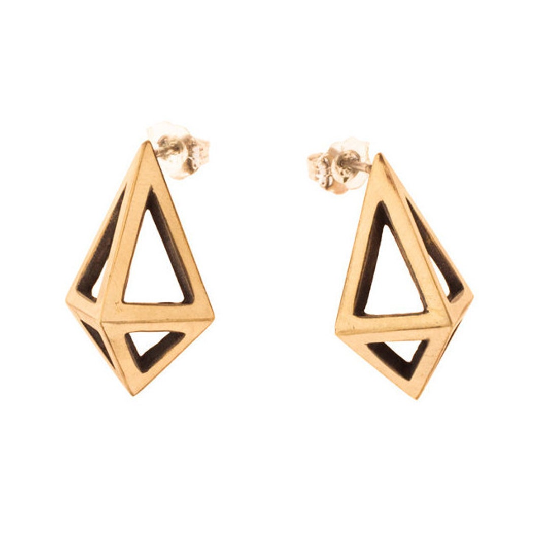 Large Brass Prisms // Geometric Modernist Studs - Etsy